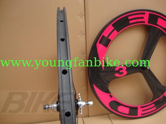 New China YOUNGFAN BIKE front tri-spokes&88rear carbon clincher wheelsets for track bike