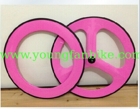 popular pink 700c light tri-spokes rim /3-spoke carbon clincher wheel for road &track bike
