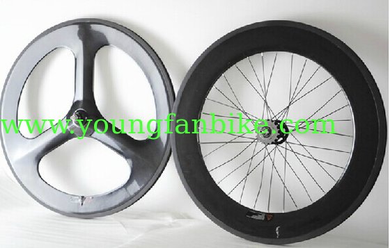 Super Light bicycle carbon wheels tri-spoke+ 88mm  rear clincher with Novatec track Hubs