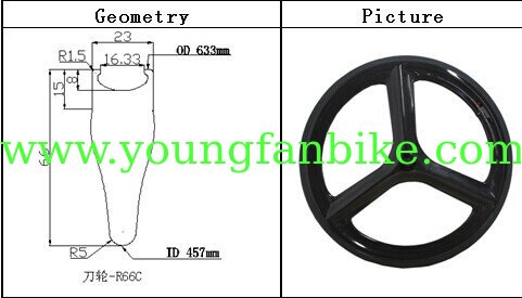 700c ud/matt tri-spokes carbon clincher wheel with 66mm for road racing bike &track bike