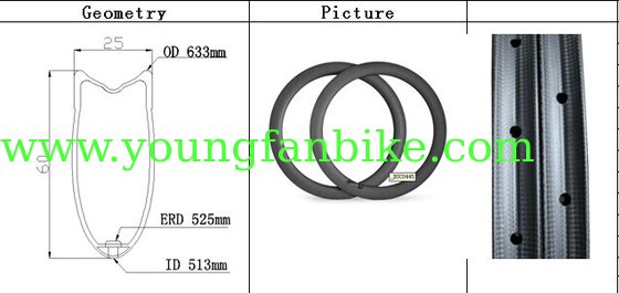 New design carbon rim 25mm wide U shape 60mm Tubular carbon rim 700C carbon bicycle rim