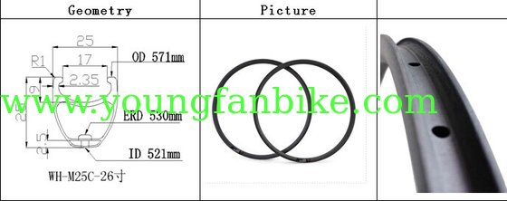 2014 new ultralight carbon rim for mtb bike 25x25mm clincher 26" carbon mtb rims 650B rim