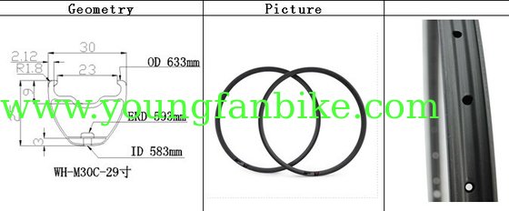 super light only420g30x25mm width MTB carbon rims clincher Mountain bike 29" clincher rims