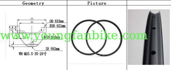 2014newest factory price full carbon mtb bicycle rim29inch mtb hookless clincher 35mm wide