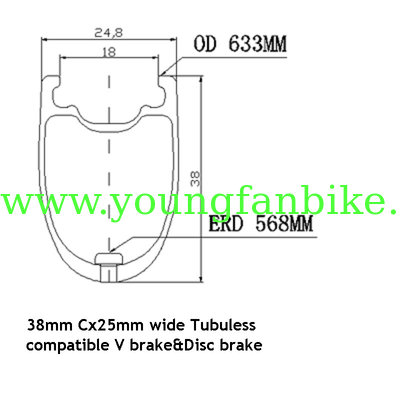 Clincher Compatible Tubuless Rim 700C 38MM 25mm Wide Road Bicycle Carbon Clincher Tubuless Rims Used for V&Disc Brake
