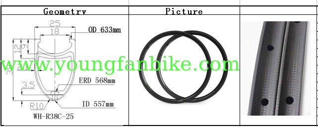 New super light only460g OEM hot sale light weight 700C 38mm racing bike carbon rims 25mm