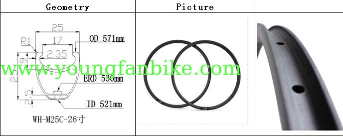 2014 new ultralight carbon rim for mtb bike 25x25mm clincher 26" carbon mtb rims 650B rim