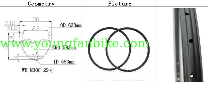super light only420g30x25mm width MTB carbon rims clincher Mountain bike 29" clincher rims