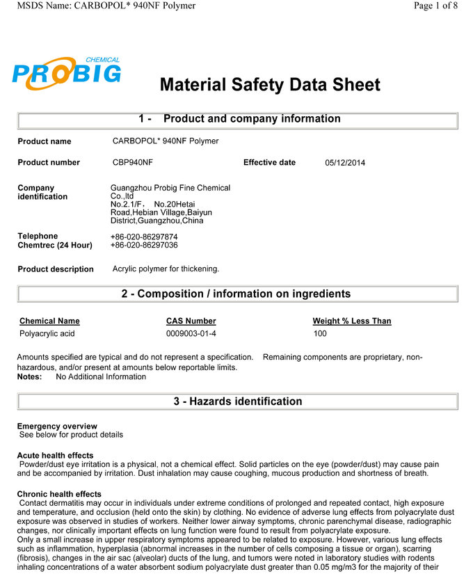 Guangzhou Probig Fine Chemical Co.Ltd Quality Control