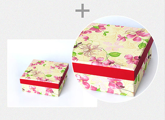 Empty Christmas Floral Lidded Cardboard Boxes Colored Beautiful Printed
