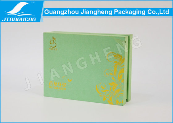 Cosmetic Packaging Green Base And Lid Boxes Texture Paper Golden Stamped Logo