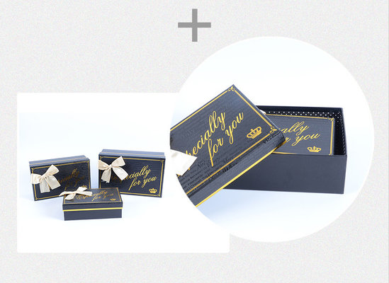 Black Decorative Cardboard Gift Boxes , Bowknot Unique Base And Lid Cardboard Boxes