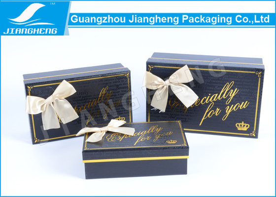 Black Decorative Cardboard Gift Boxes , Bowknot Unique Base And Lid Cardboard Boxes
