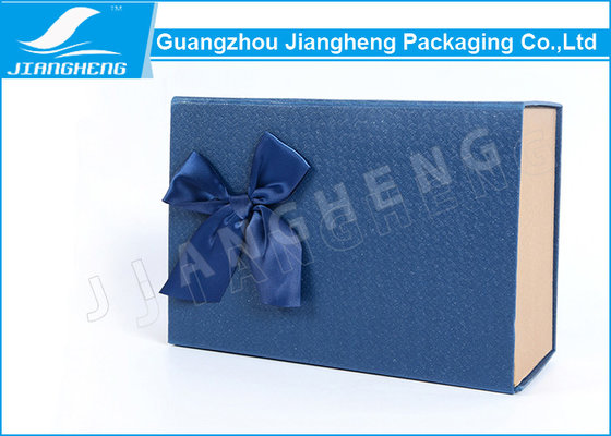 Custom Flat Folding Packing Boxes Texture Paper Blue Bowknot For Gift