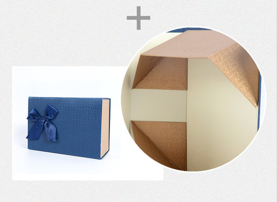 Custom Flat Folding Packing Boxes Texture Paper Blue Bowknot For Gift