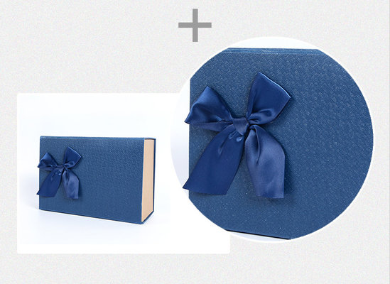 Custom Flat Folding Packing Boxes Texture Paper Blue Bowknot For Gift
