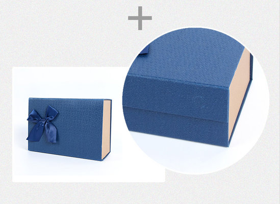 Custom Flat Folding Packing Boxes Texture Paper Blue Bowknot For Gift