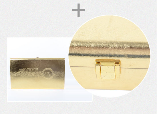 Golden MDF Wooden Leather Gift Box , Debossed Round Edge Leather Packaging Box
