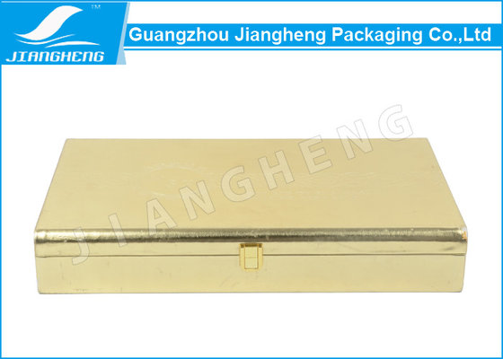 Golden MDF Wooden Leather Gift Box , Debossed Round Edge Leather Packaging Box