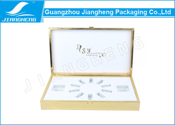 Golden MDF Wooden Leather Gift Box , Debossed Round Edge Leather Packaging Box