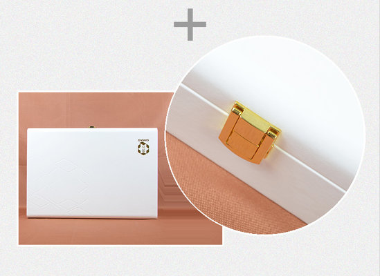 White Embossed Leather Gift Box , Hot Golden Stamped Cosmetics Gift Box