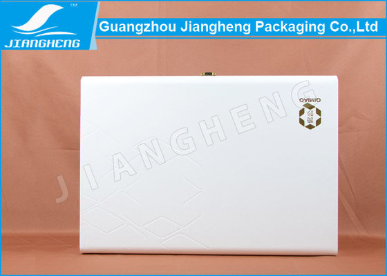 White Embossed Leather Gift Box , Hot Golden Stamped Cosmetics Gift Box