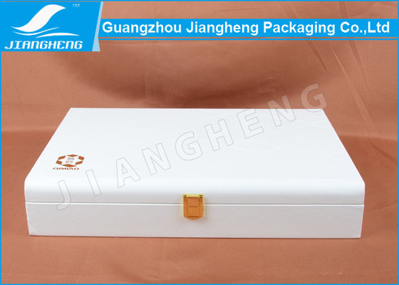 White Embossed Leather Gift Box , Hot Golden Stamped Cosmetics Gift Box
