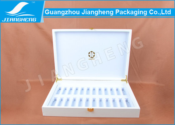 White Embossed Leather Gift Box , Hot Golden Stamped Cosmetics Gift Box