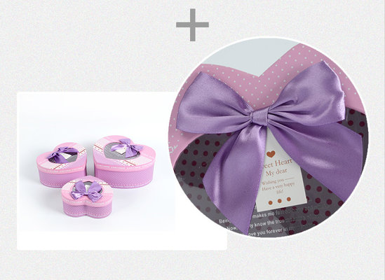 Heart Shaped Small Cardboard Gift Boxes , Purple Bowknot Gift Packaging Boxes