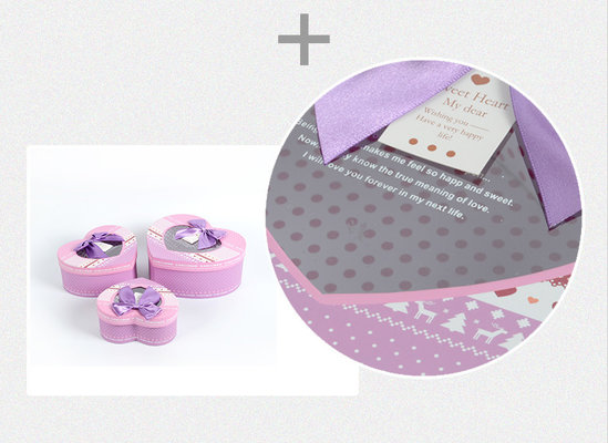 Heart Shaped Small Cardboard Gift Boxes , Purple Bowknot Gift Packaging Boxes