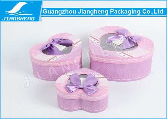 Heart Shaped Small Cardboard Gift Boxes , Purple Bowknot Gift Packaging Boxes