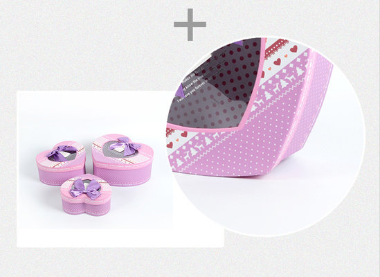 Heart Shaped Small Cardboard Gift Boxes , Purple Bowknot Gift Packaging Boxes