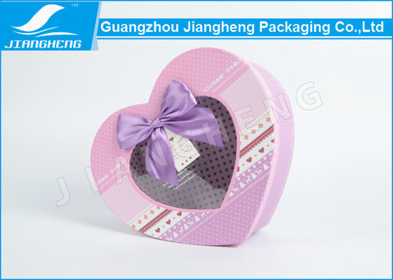 Heart Shaped Small Cardboard Gift Boxes , Purple Bowknot Gift Packaging Boxes