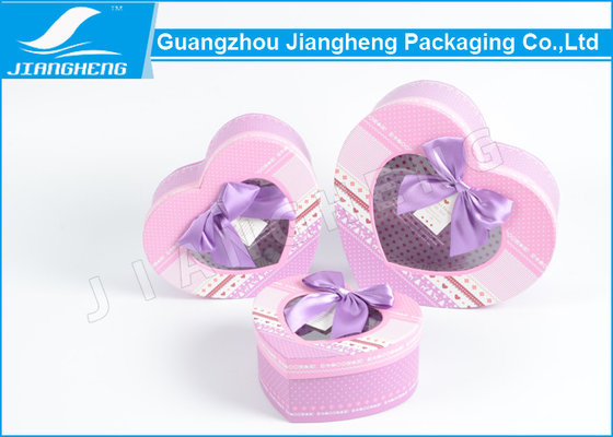 Heart Shaped Small Cardboard Gift Boxes , Purple Bowknot Gift Packaging Boxes