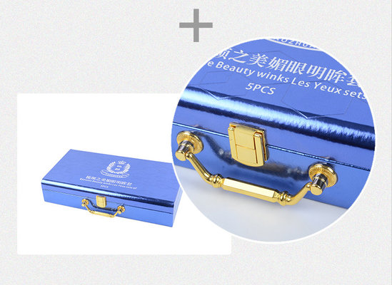 PU Blue Shiny Leather Gift Box Silver Hot Stamping Logo With Insert