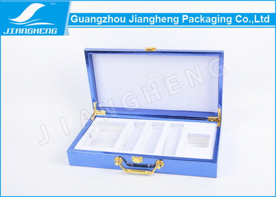 PU Blue Shiny Leather Gift Box Silver Hot Stamping Logo With Insert