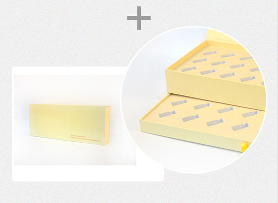 Double - Deck Insert Essential Oil Packaging Boxes , Yellow Rectangular Gift Box