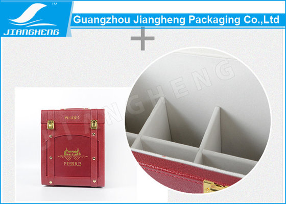 Red Leather Wooden 6 Bottle Wine Gift Box Elegant Customized Fancy Printing