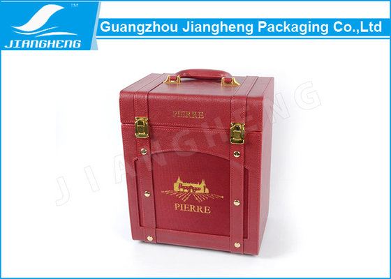 Red Leather Wooden 6 Bottle Wine Gift Box Elegant Customized Fancy Printing
