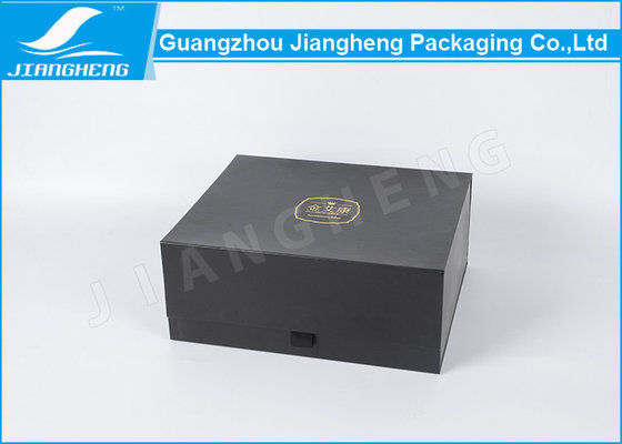 Black Cardboard Folding Packing Boxes , Rectangular Magnetic Packaging Box