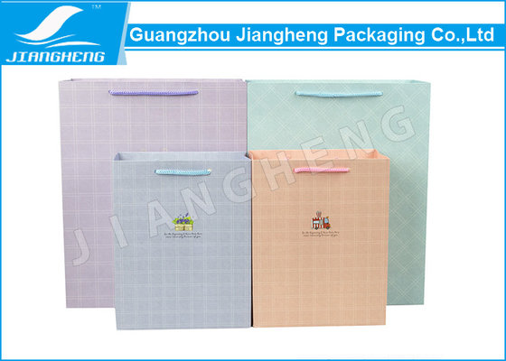 Colored Paper Packaging Bags , Check Pattern Cmyk Printing Branding Paper Bags