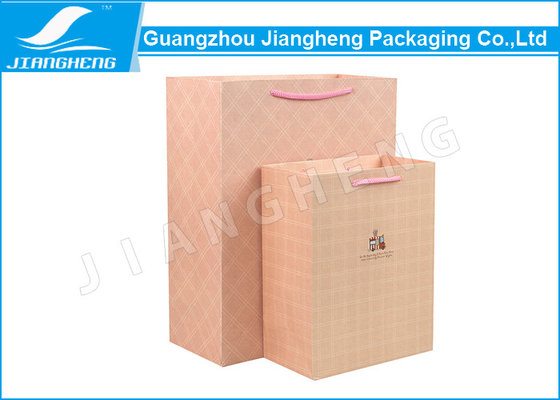 Colored Paper Packaging Bags , Check Pattern Cmyk Printing Branding Paper Bags