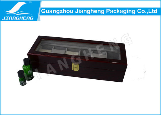 Clear Window Rigid Wooden Gift Box Red Lockable For 6 Pcs Watch Display