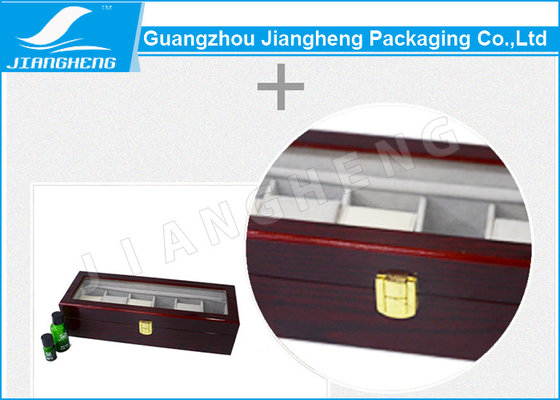Clear Window Rigid Wooden Gift Box Red Lockable For 6 Pcs Watch Display