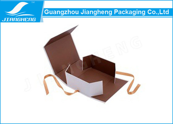 CMYK Printing Folding Packing Boxes , Ribbon Closure Cardboard Packaging Boxes