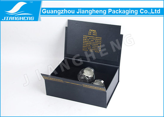 Fancy Black Cardboard Tea Rigid Gift Boxes Packaging With Golden Logo Stamping