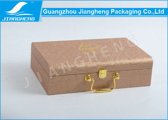 Brown PU Leather Gift Packaging Box / MDF Wooden Case With Embossed Pattern