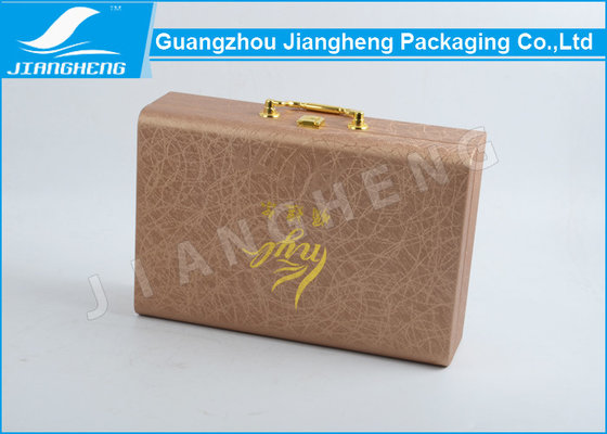 Brown PU Leather Gift Packaging Box / MDF Wooden Case With Embossed Pattern