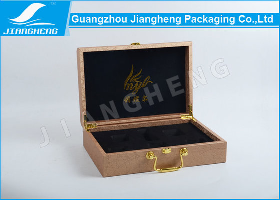 Brown PU Leather Gift Packaging Box / MDF Wooden Case With Embossed Pattern