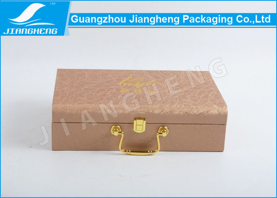 Brown PU Leather Gift Packaging Box / MDF Wooden Case With Embossed Pattern